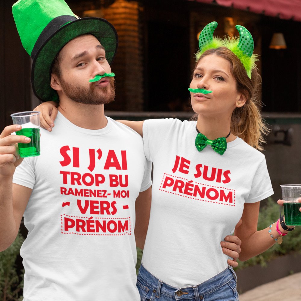 T-Shirts Personnalisés Si j'ai trop bu ramenez moi vers "votre prénom ...